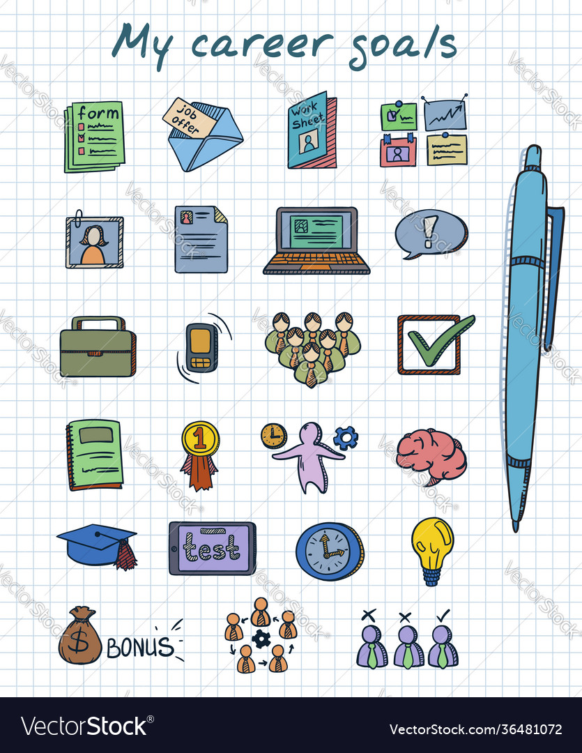 Sketch colored career development elements set Vector Image