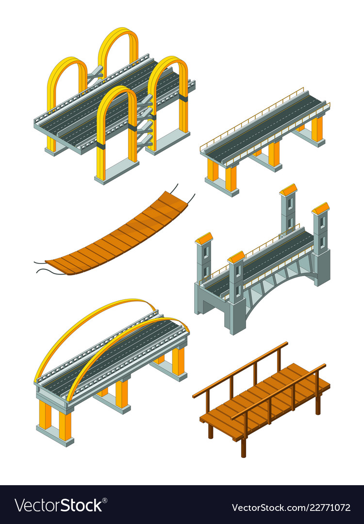 Viaduct bridge isometric wood support crossing Vector Image