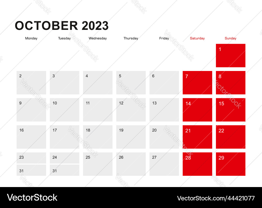 2023 october planner calendar design week starts Vector Image