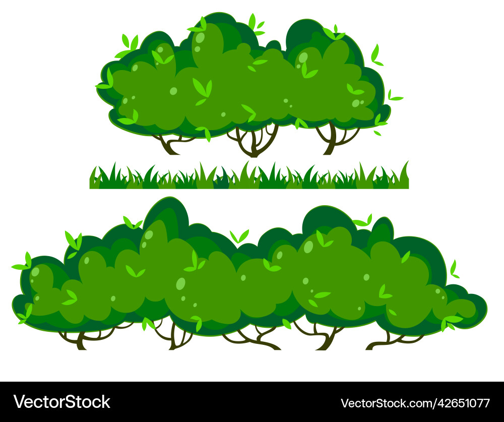 Cartoon long green bushes set Royalty Free Vector Image