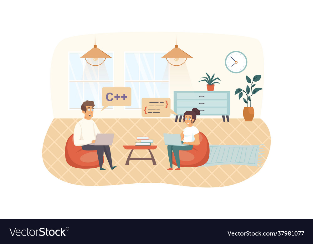 Developers testing software scene man and woman Vector Image Developers testing software scene man and woman Vector Image