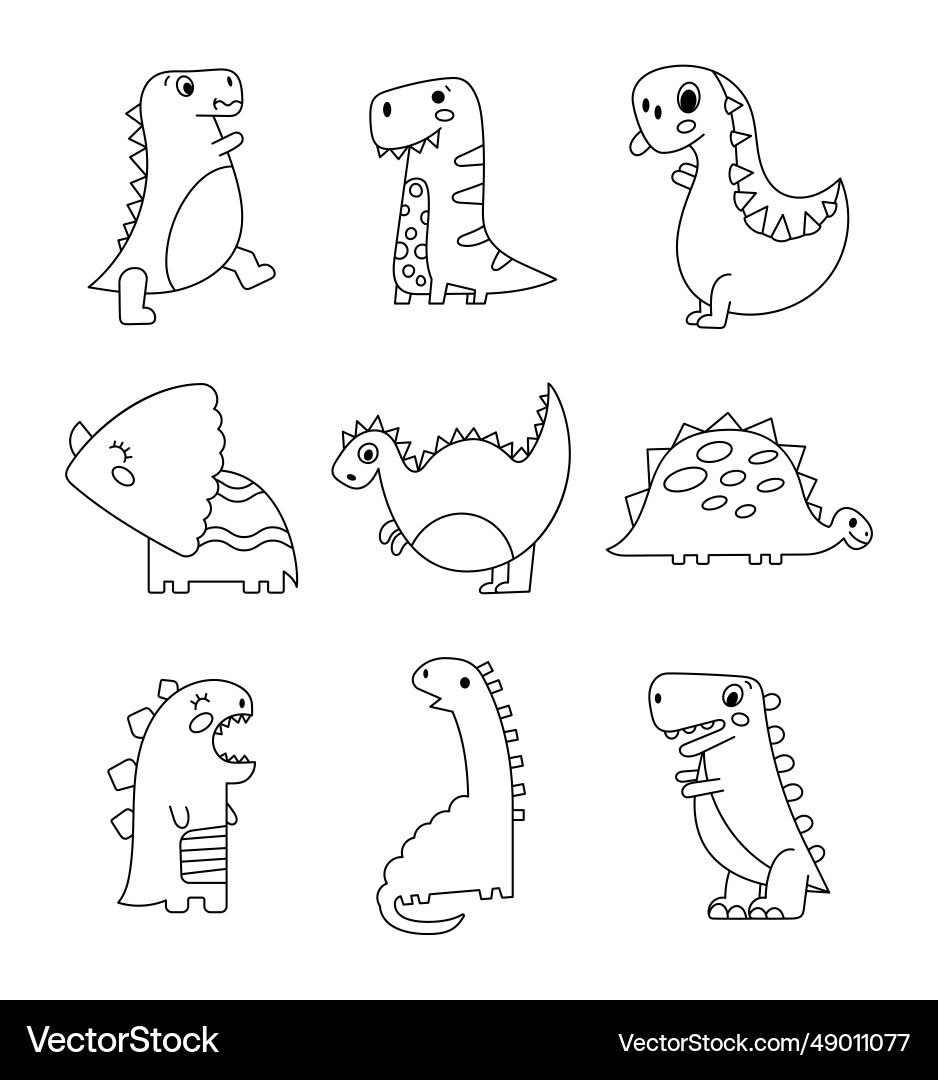 Funny cartoon dinosaurs coloring page Royalty Free Vector