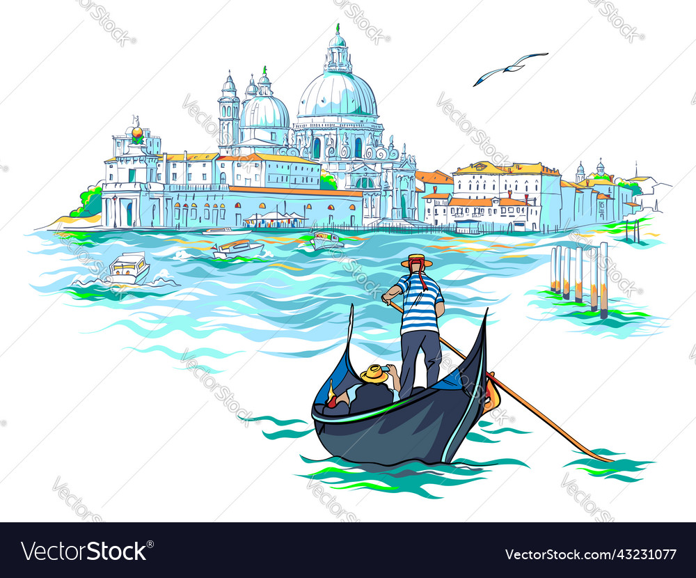 Gondolas on canal grande in venice italy Vector Image