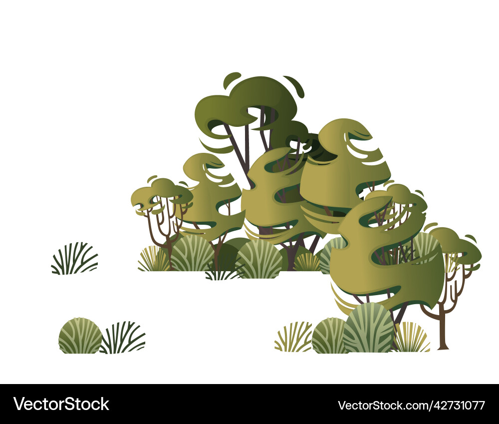 Green vegetation bushes grass and trees flat Vector Image