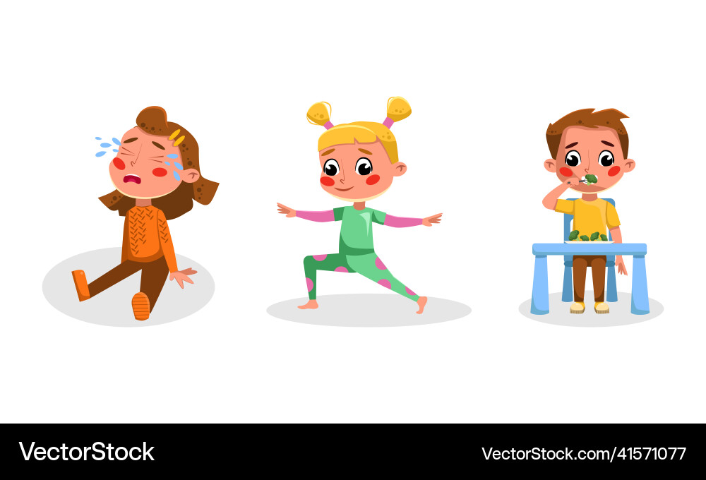 Kid daily routine activities set girl is crying Vector Image
