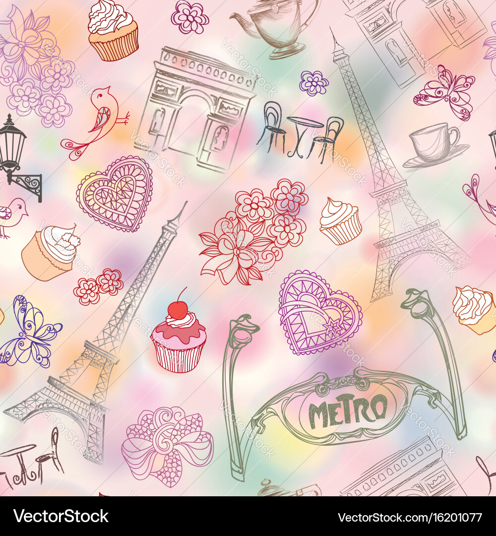 Paris city landmark seamless pattern travel Vector Image