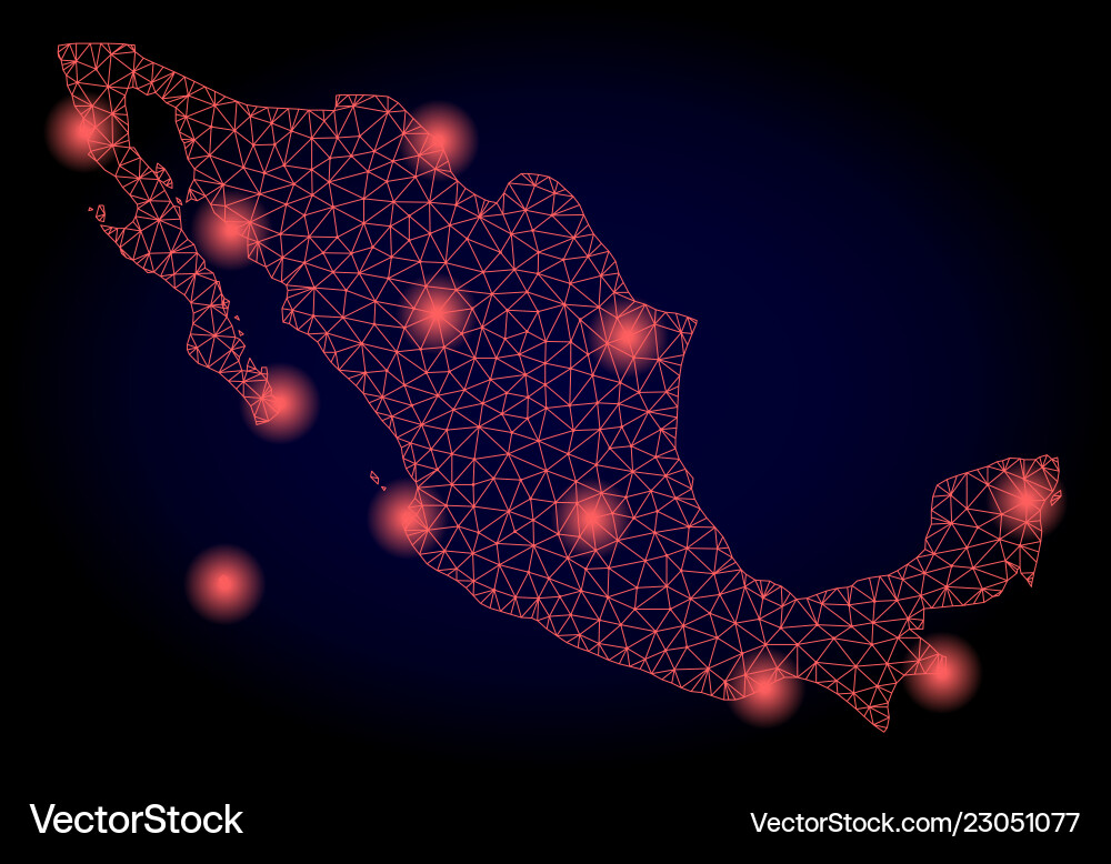 Polygonal 2d mesh map of mexico with red light Vector Image