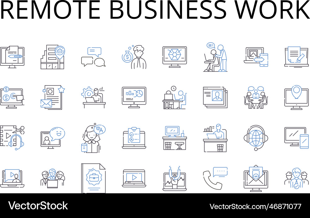 Remote business work line icons collection Vector Image
