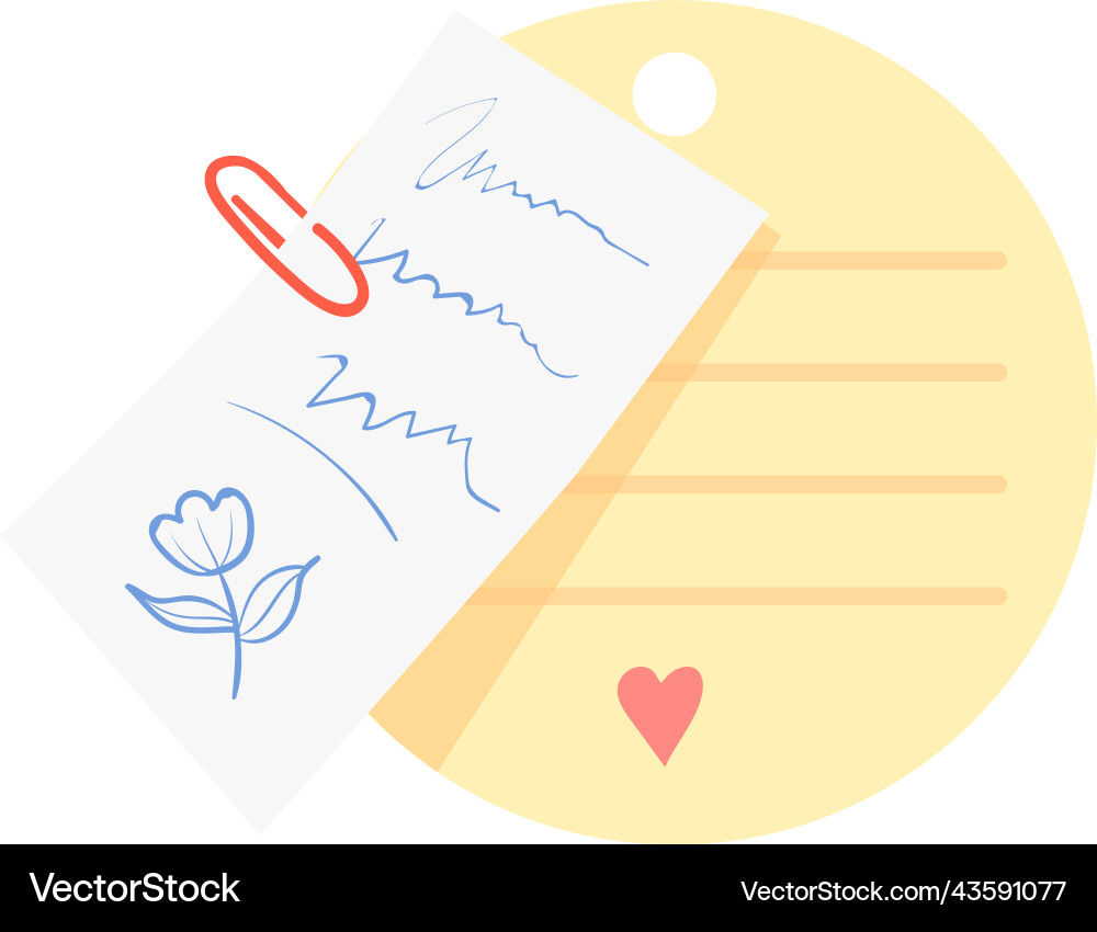 Romantic cute paper note cartoon sheet with clip Vector Image