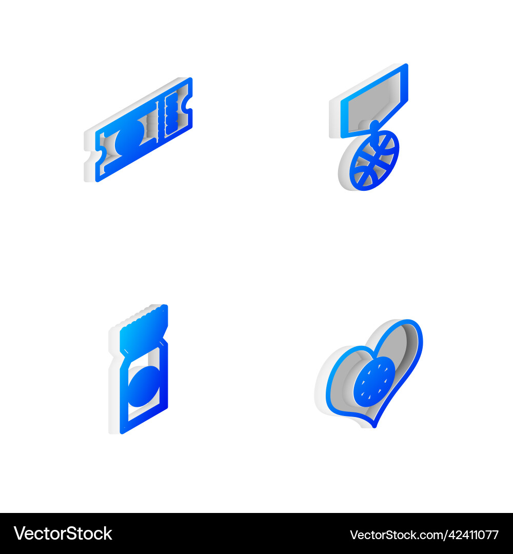 Set isometric line basketball medal game ticket Vector Image