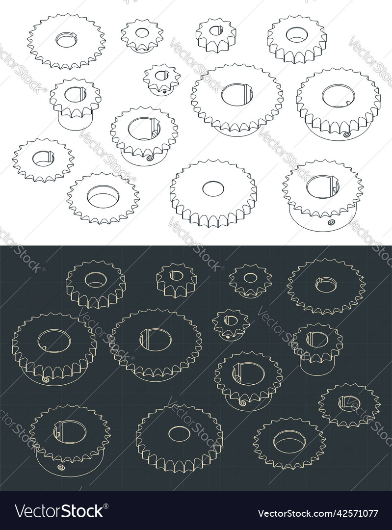 Sprockets isometric blueprints Royalty Free Vector Image Sprockets isometric blueprints Royalty Free Vector Image