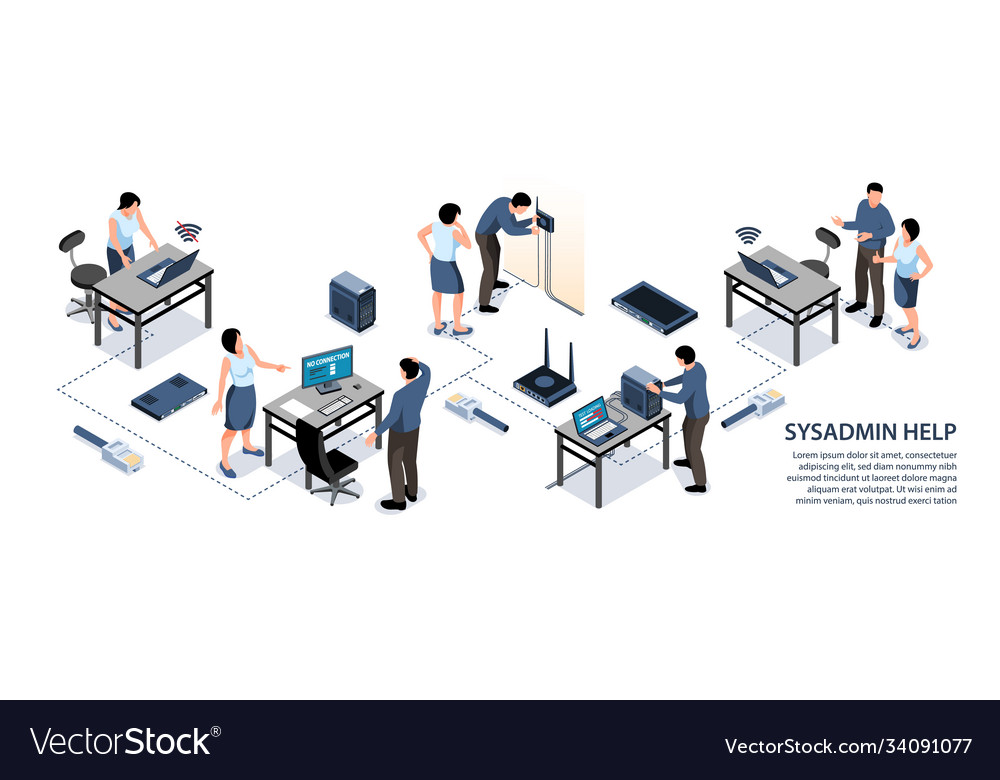 Sysadmin isometric infographics Royalty Free Vector Image