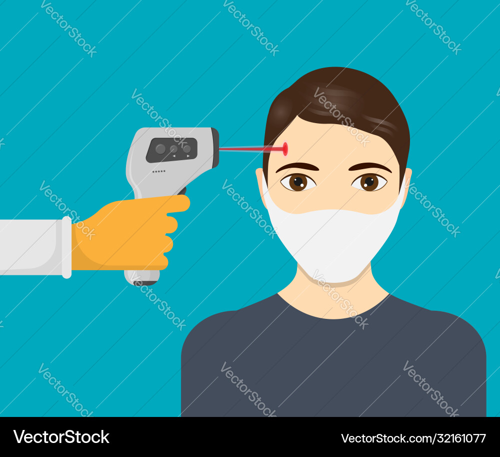 Temperature check doctor holding a non-contact Vector Image