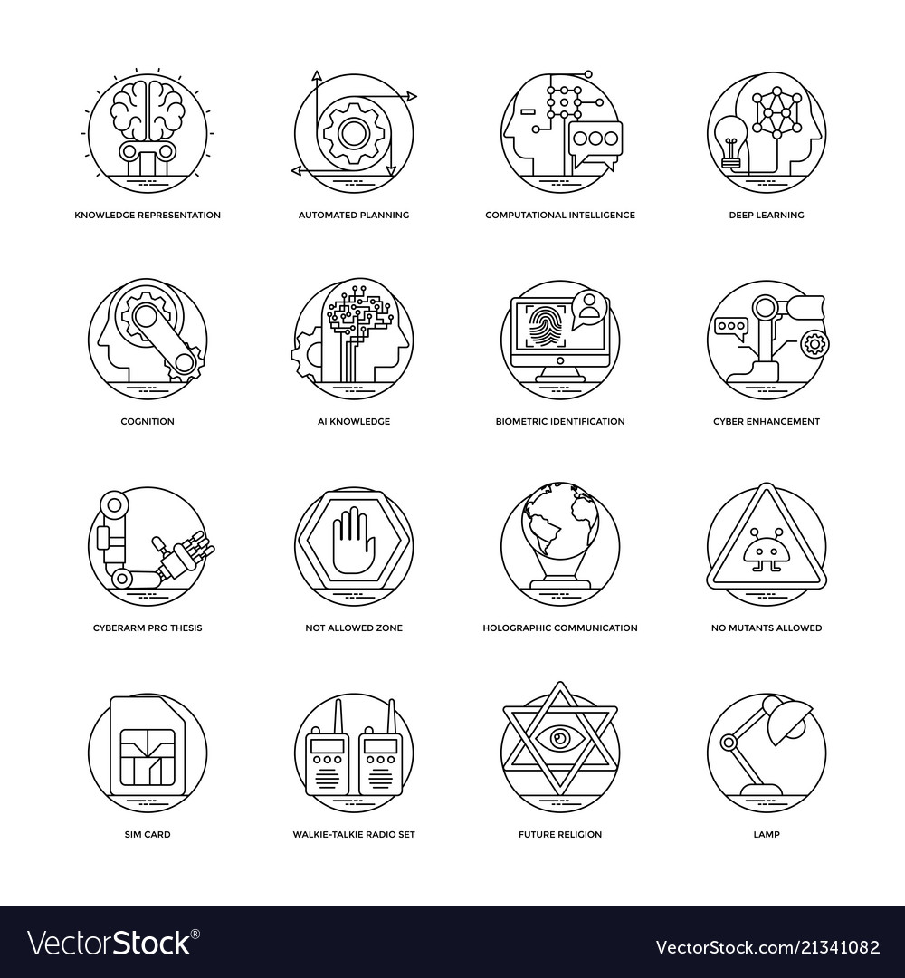 Artificial intelligence line icons 6 Royalty Free Vector