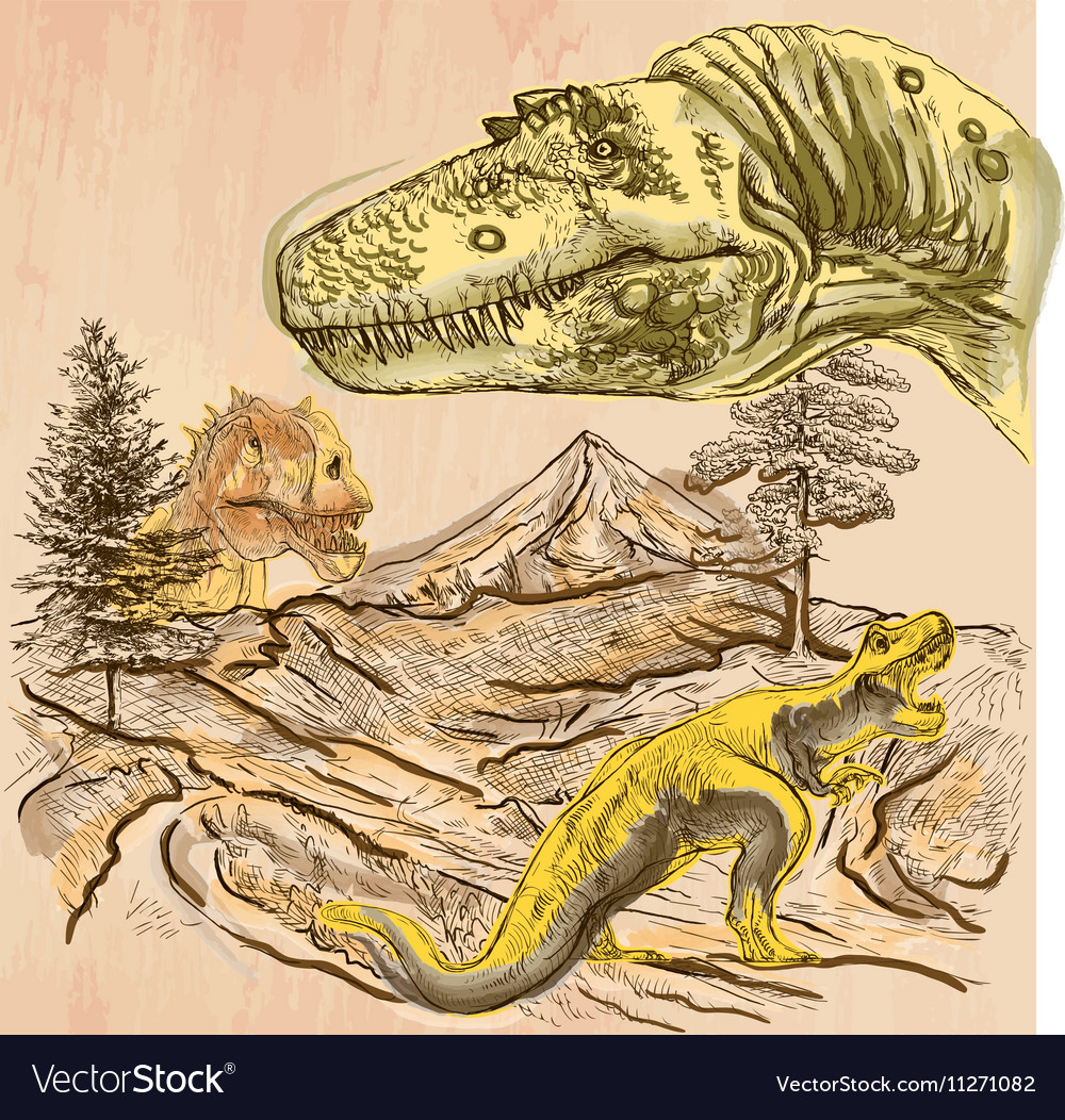 Dinosaurs - an hand drawn line art Royalty Free Vector Image