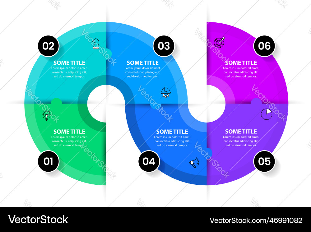 Infographic template spiral divided into 6 pieces Vector Image
