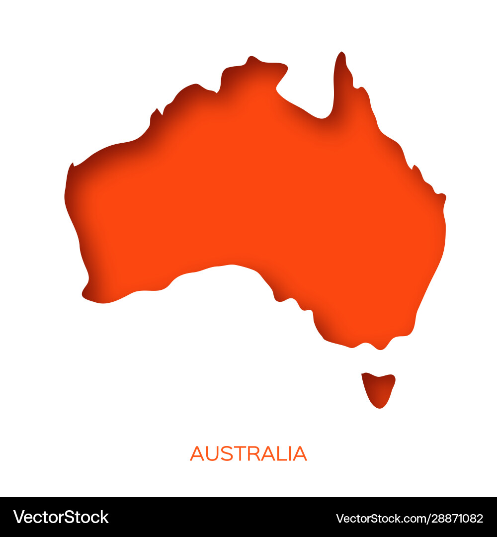 Map australia in paper cut style orange Royalty Free Vector