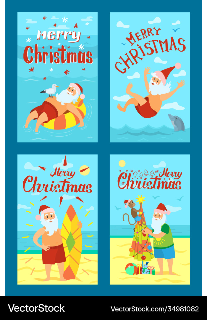 Merry christmas hand draw text and santa Vector Image