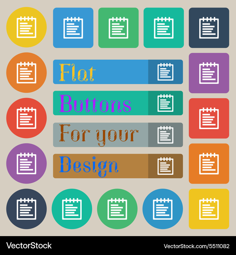 Notepad icon sign set of twenty colored flat round