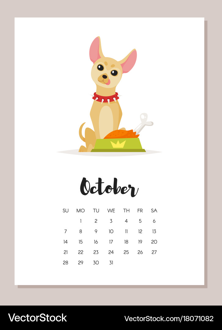 October dog 2018 year calendar Royalty Free Vector Image