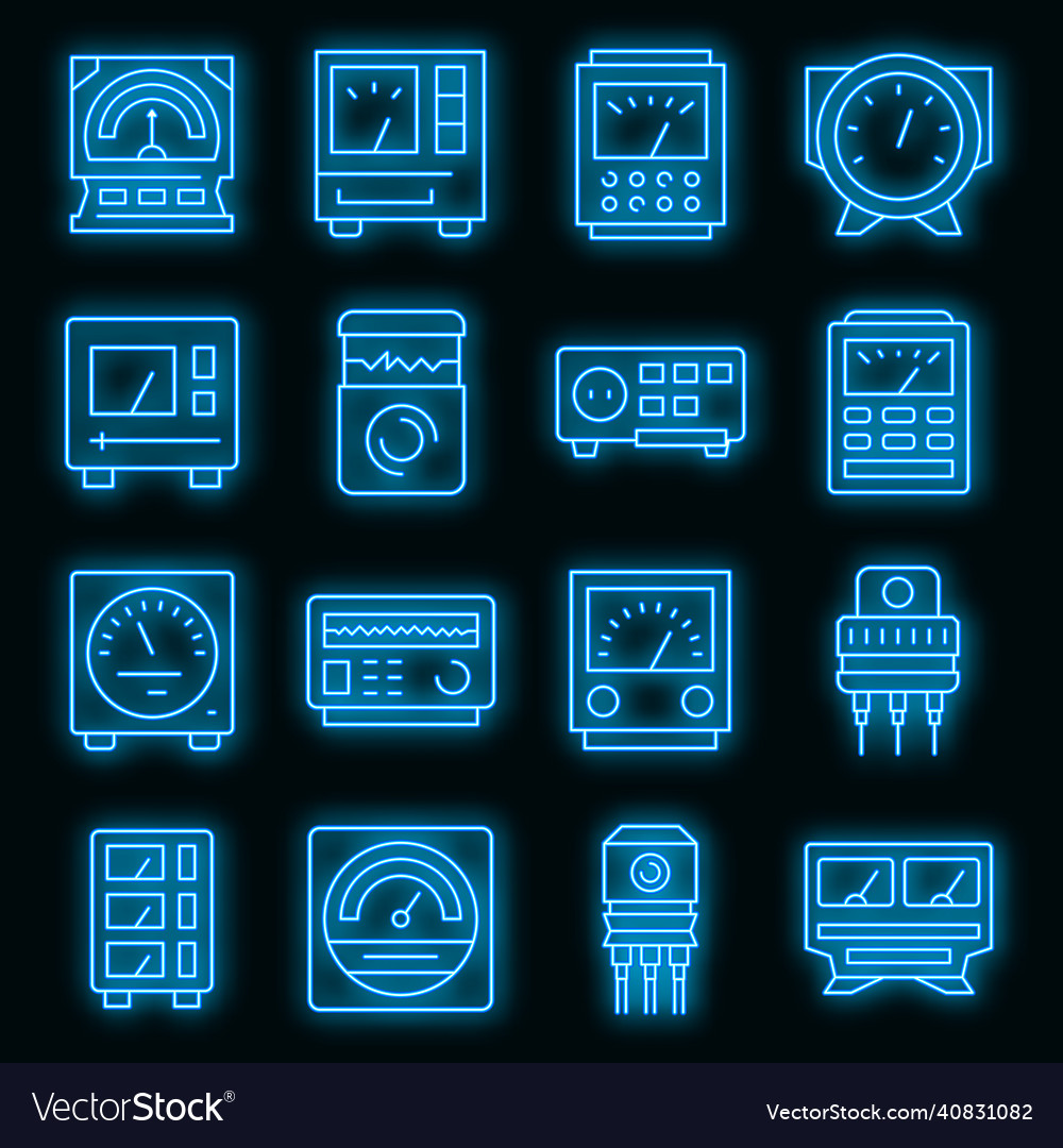 Voltage regulator icons set neon Royalty Free Vector Image Voltage regulator icons set neon Royalty Free Vector Image