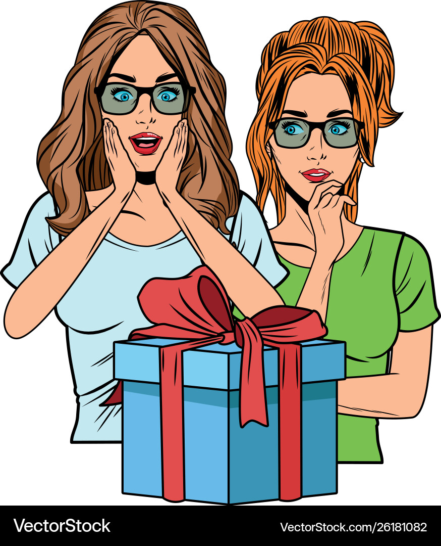 Young women with a gift box Royalty Free Vector Image