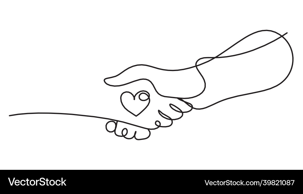 Abstract handshake and hearts as line drawing Vector Image