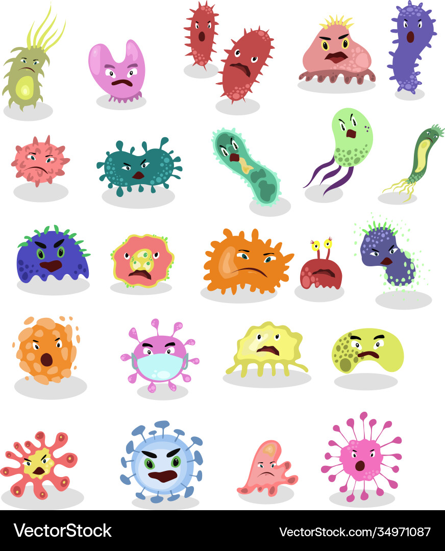 Cartoon bacteria collection set Royalty Free Vector Image
