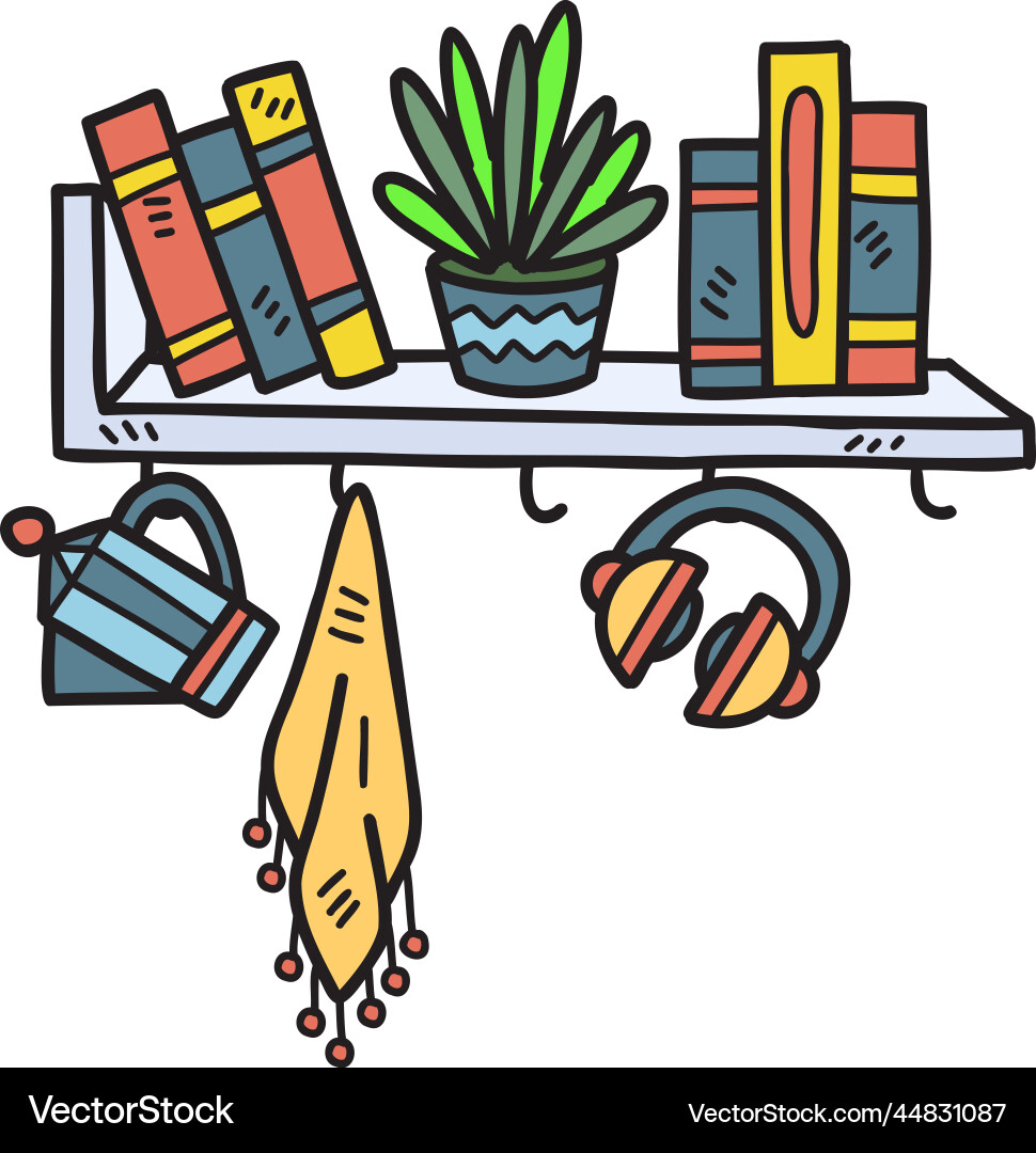 Hand drawn hanging shelf with books Royalty Free Vector