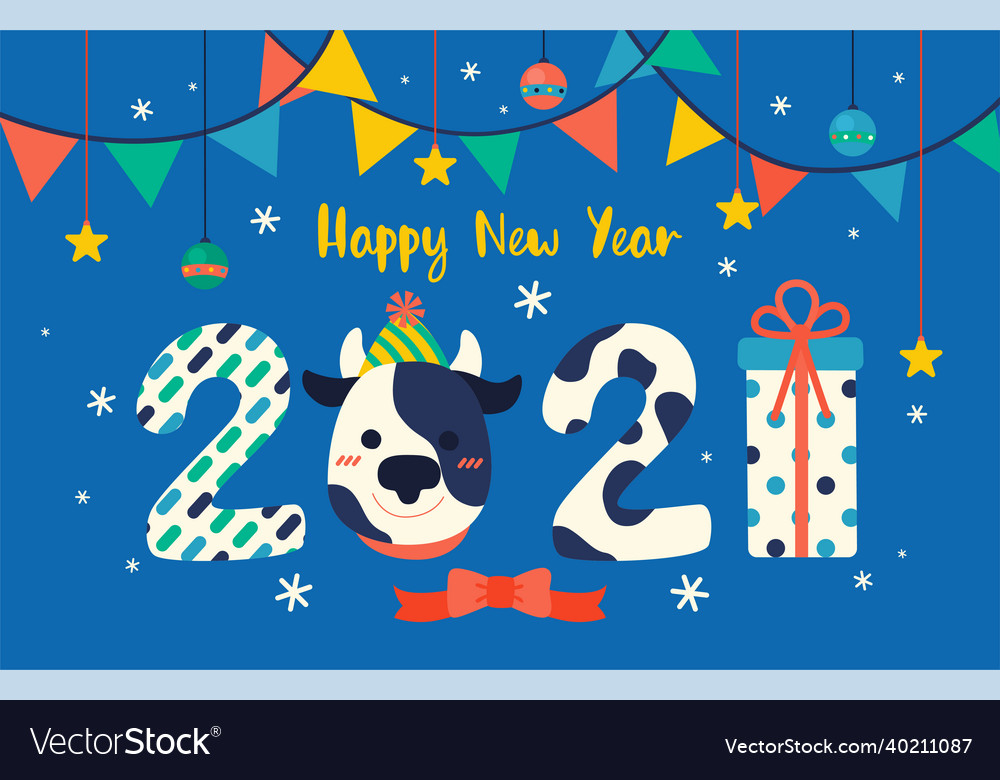 Happy new year 2021 year of the cow party poster Vector Image