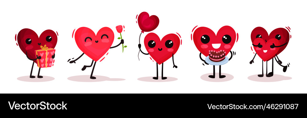 Humanized red hearts couple together feeling amour