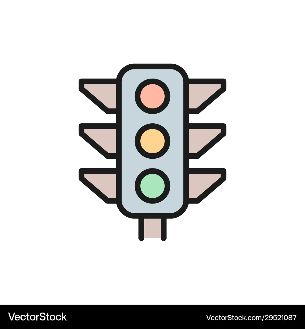 Traffic light signal flat color line Royalty Free Vector