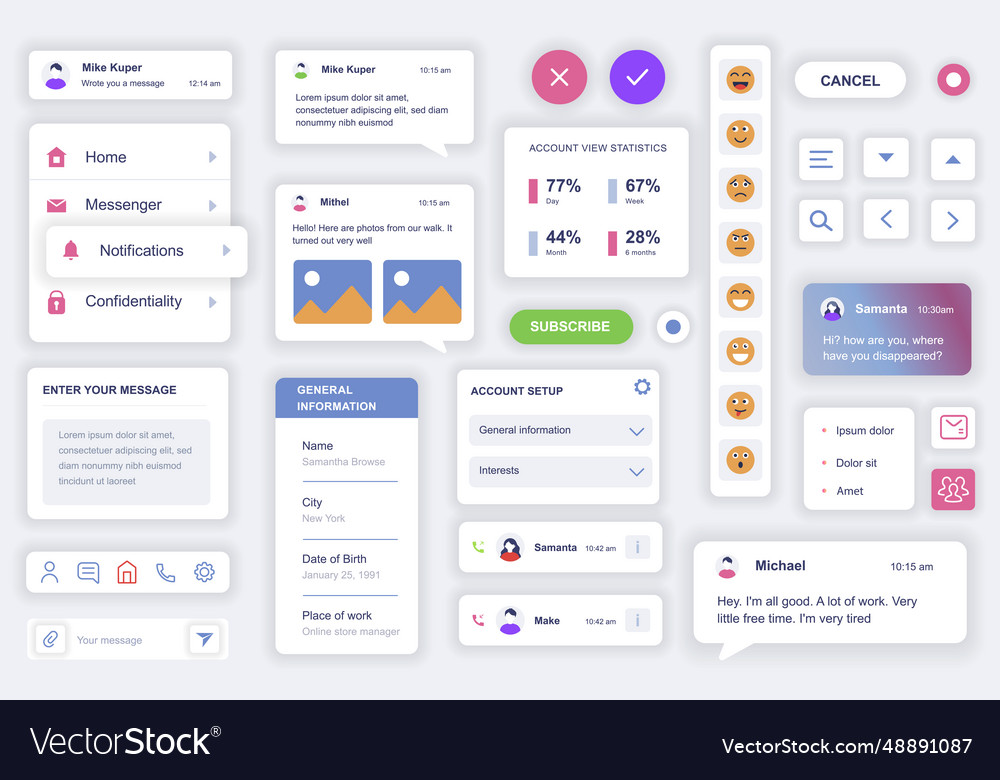 User interface elements set for messenger mobile Vector Image