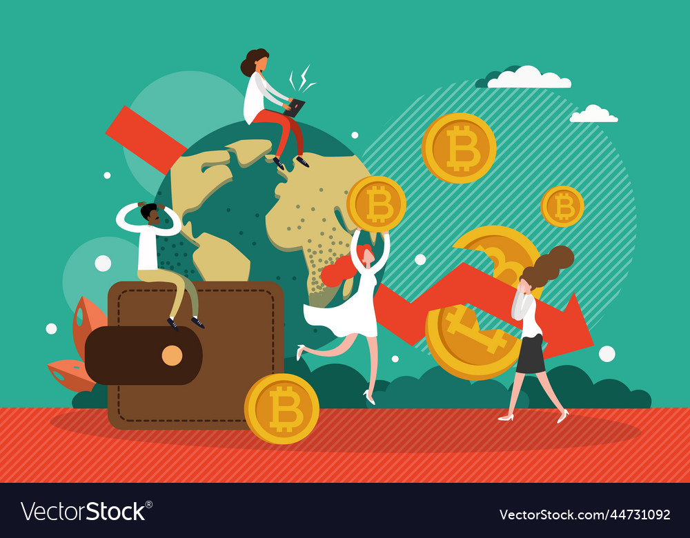 Bitcoin crash fall down flat Royalty Free Vector Image
