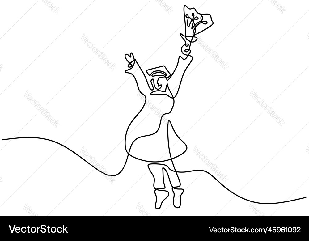 Continuous line drawing of young happy students Vector Image