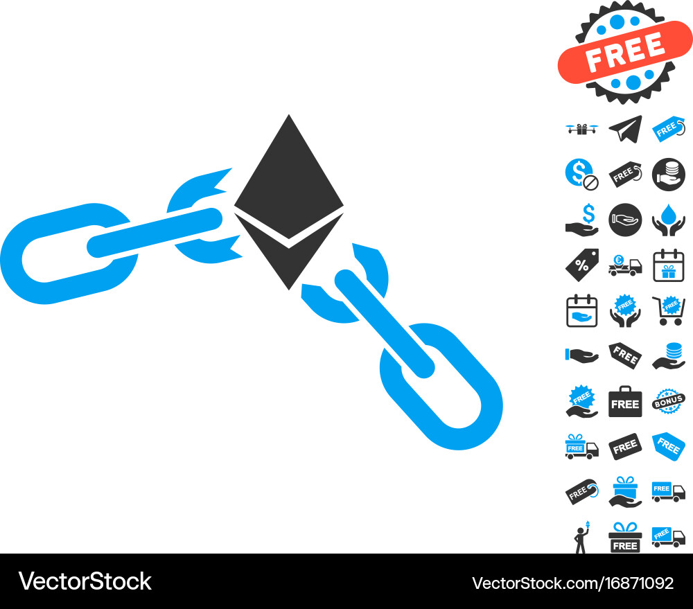 Ethereum broken chain icon with free bonus Vector Image