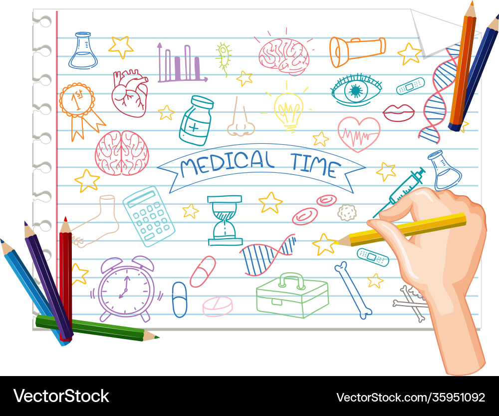 Hand drawing medical element doodle on paper Vector Image