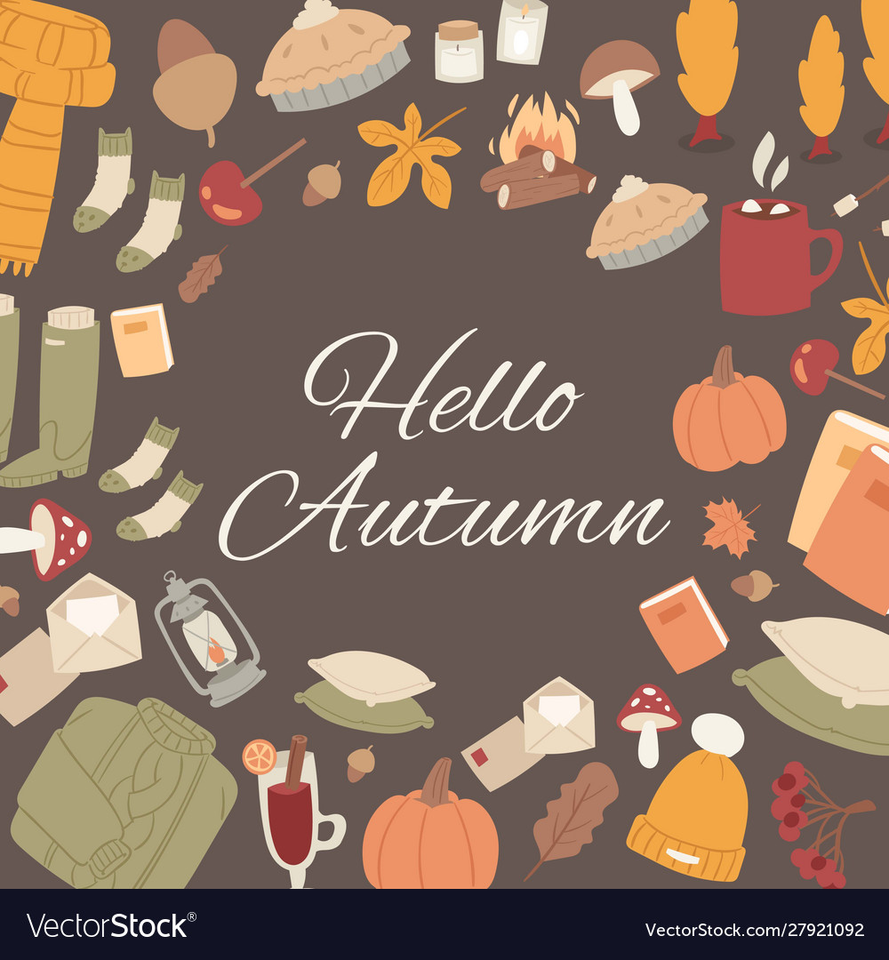 Hello autumn set fall cute objects Royalty Free Vector Image