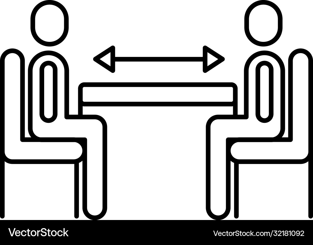 Humans distance social in dinner table line style Vector Image