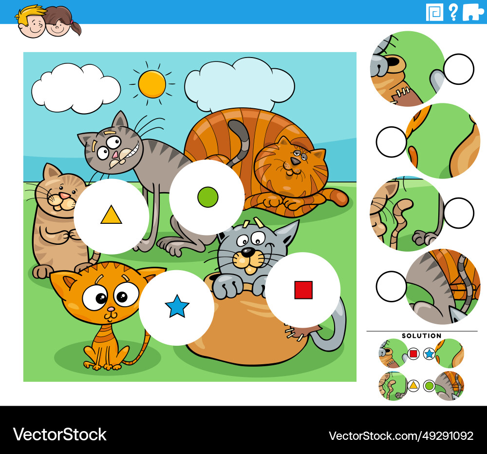 Match the pieces activity with cartoon cats Vector Image