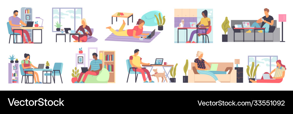 Men and women working home distance work Vector Image
