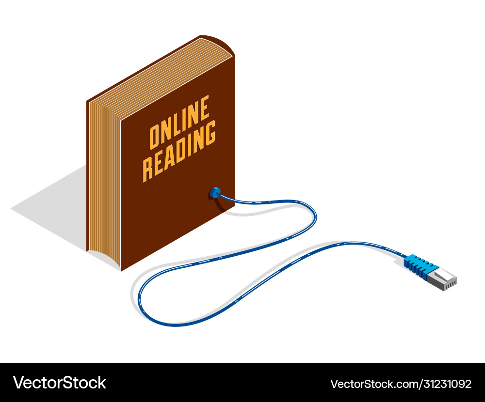 Online reading concept book with plug Royalty Free Vector