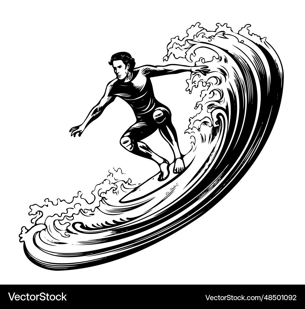 Surfer on the waves logo sketch hand drawn Vector Image