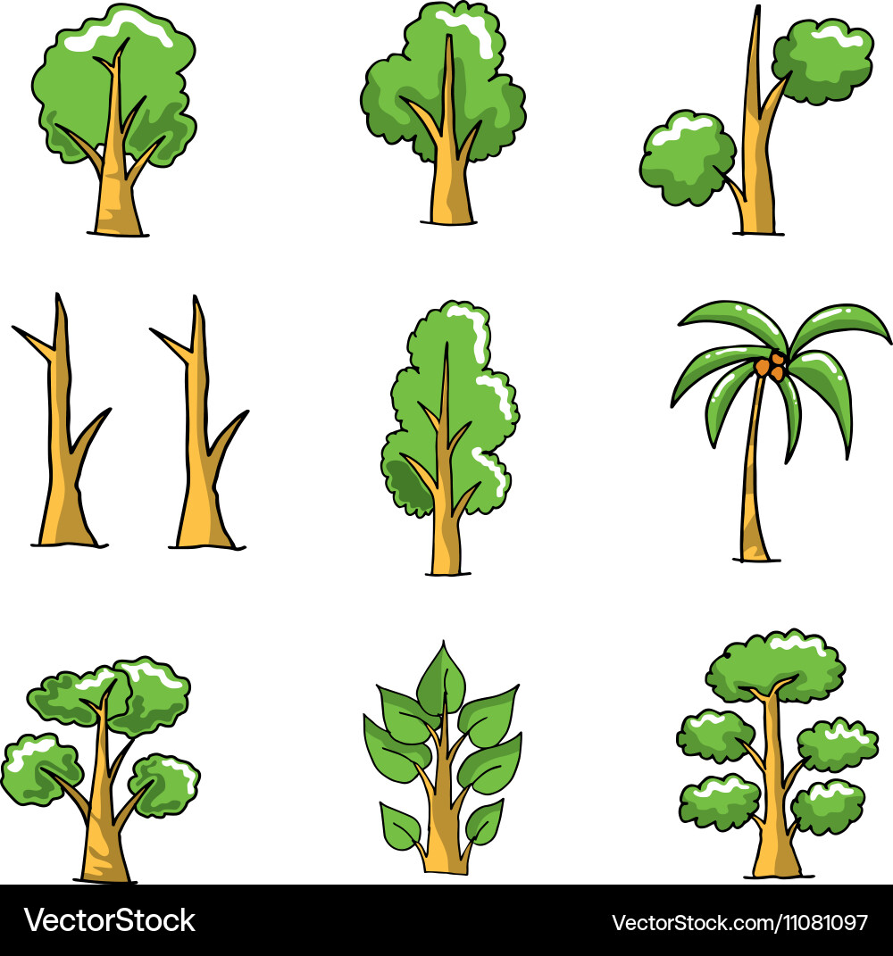 Collection of simple tree doodles Royalty Free Vector Image