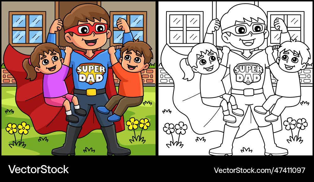 Fathers day super dad coloring page Royalty Free Vector