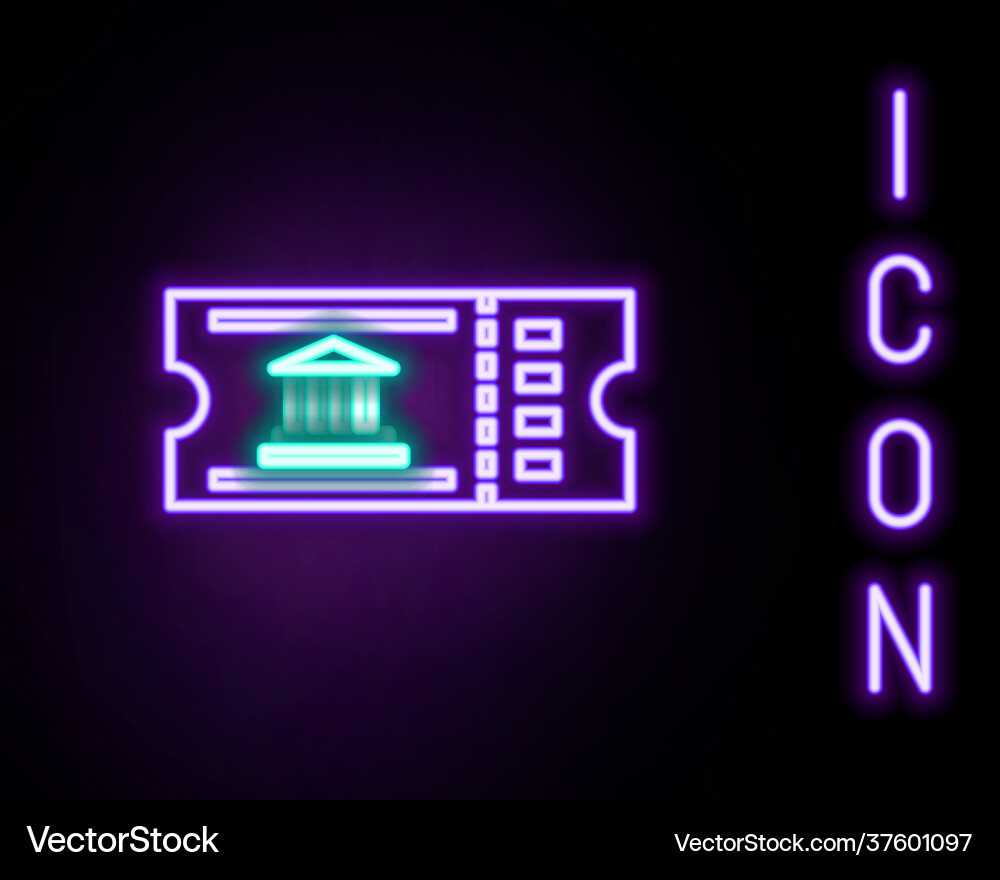 Glowing neon line museum ticket icon isolated Vector Image