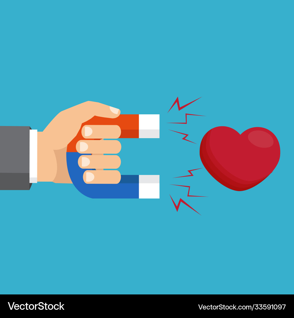Love attraction concept hand with magnet Vector Image