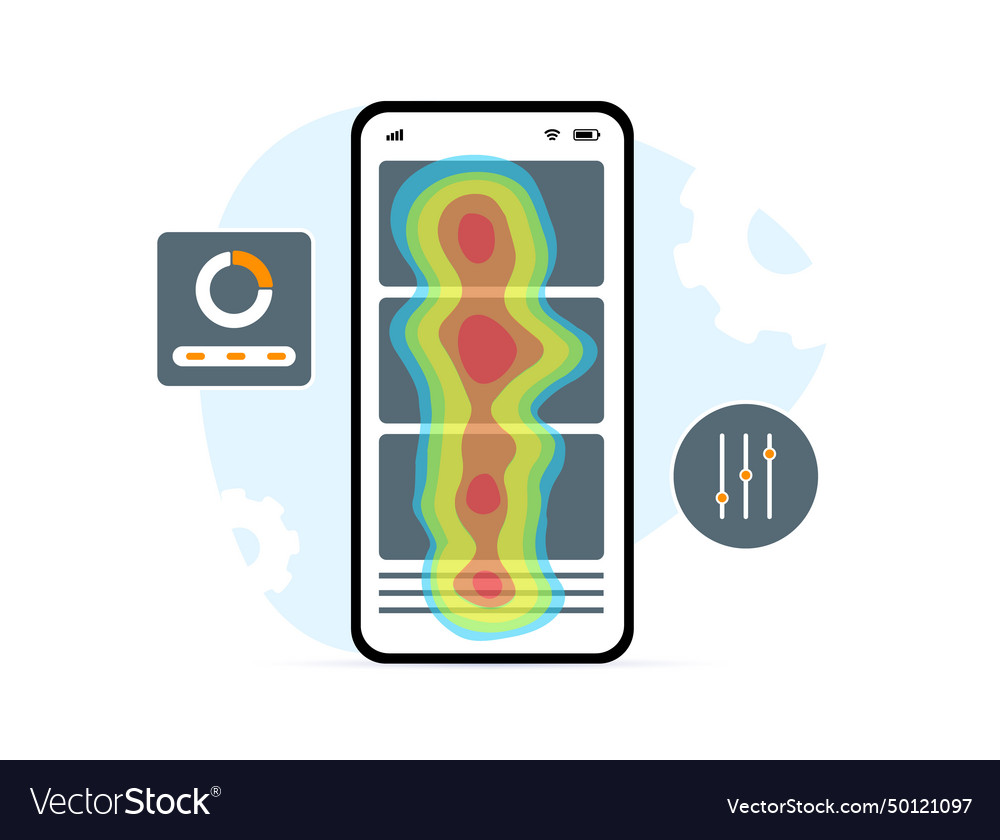 Mobile app heatmap visualize user interactions Vector Image Mobile app heatmap visualize user interactions Vector Image