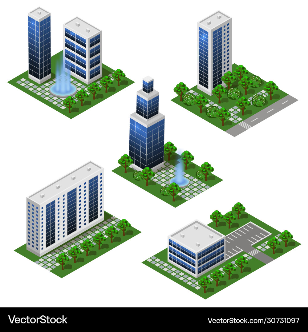 Modern city buildings isometric set isolated Vector Image