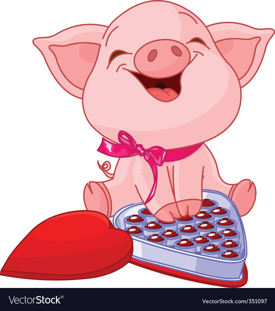 Pretty pig at valentines day Royalty Free Vector Image